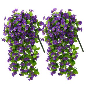 zfprocess 2pcs artificial hanging flowers, fake hanging plants violet vines uv resistant for wall home room garden wedding indoor outdoor summer decoration(purple)