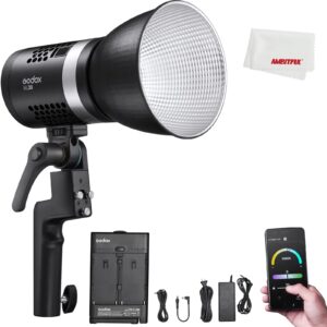 godox ml30 37.6w 5600k led video light, cri 96+ tlci 97+, 8590lux@1m with reflector, 4fx effects,slient mode,with 2x np970 lithium battery, app wireless control,multiple control methods (ml30)