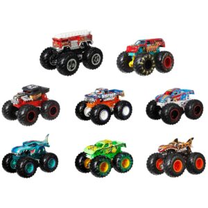 hot wheels monster trucks live 8-pack, multipack of 1:64 scale toy monster trucks, characters from the live show, smashing & crashing trucks, toy for kids 3 years old & up