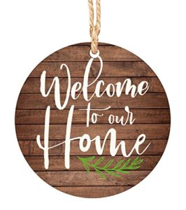 wooden hanging sign plaque, welcome to our home door sign decor, housewarming gifts, hanging plaques ornament for front door porch wall garden yard farmhouse b14