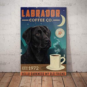 black labrador retriever dog coffee retro metal tin sign vintage sign for home coffee garden wall decor 8x12 inch