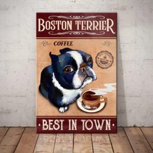 boston terrier dog coffee retro metal tin sign vintage sign for home coffee garden wall decor 8x12 inch