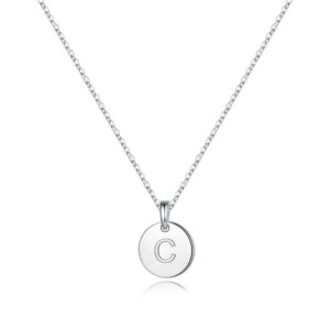 turandoss s925 sterling silver disc initial necklaces for women, dainty hypoallergenic initial necklace disc letter pendant s925 sterling silver initial necklaces for women gifts (c)