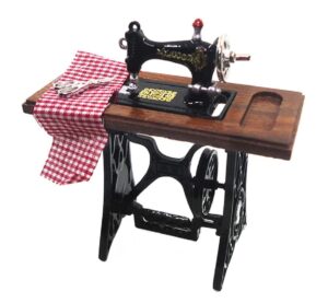 miniature furniture dollhouse accessories sewing machine 1:12 scale retro furniture table decor vintage tailor treadle vintage decoration life scene ornament (b)