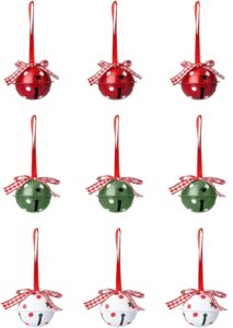 dongye 9 pcs christmas bells, christmas jingle bell,christmas tree bells pendant,christmas holiday party supplies craft bells with star cutouts, red & white & green home garden christmas tree decor