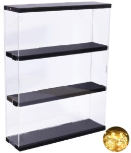 duvindd acrylic display case wall mounted funko pop shelves, clear collectibles showcase display cabinet with sliding door for lego figure dustproof storage box black(11.8x3.3x14.8inch)