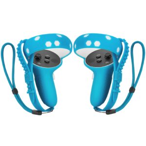 kuways design silicone touch controller grip cover for oculus quest 2 accessories, anti-throw protector with adjustable knuckle straps, full cover handle sleeve (light blue)