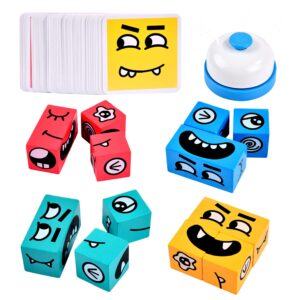 wooden face changing magic cube building blocks game matching expression puzzle toy board games for family night, match puzzles geometric educational toys for kids and adults