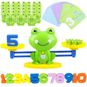 vatunu learning math game, stem montessori counting toys with frog learning card, fun children's gift learning balance skill educational number toy for kids ages 3-5