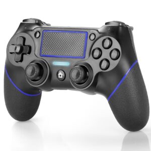 boffo wireless controller for ps4, remote compatible with ps-4/slim/pro/pc,gamepad with dual vibration/audio jack/touch pad/1000mah battery,black,blue