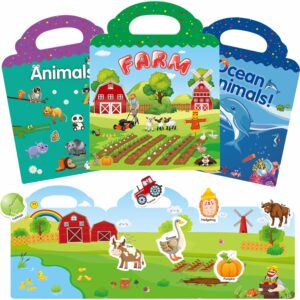 sticker books for kids 2-4, reusable sticker books for toddlers 1-3 farm, ocean and animals theme activity books stickers for girls boys preschool education learning toys birthday gift