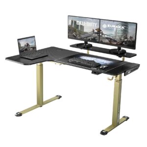 l shaped electric height adjustable standing desk keyboard tray,61" stand up corner computer desk,dual motor sit stand home office desk with monitor riser memory preset mouse pad rgb lights