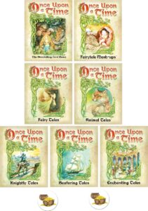 once upon a time card game bundle with base game and six expansions plus 2 treasure chest buttons