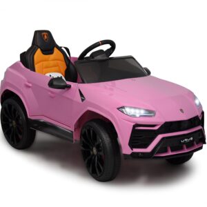 ride on toys for girls – americas toys ride on cars with remote control – 12v electric kids car w/ 4 wheels suspension, open doors, lights, leather seat, music, horn, compatible with lamborghini pink