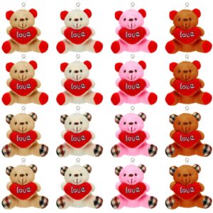 chivao 16 pieces heart bear 3.5 inch plush bear toy stuffed mini bear with heart i love you bear stuffed animals bears for valentine's gift keychain wedding birthday party