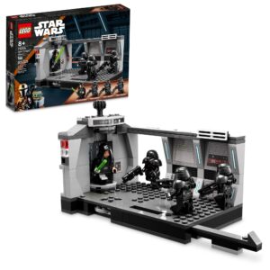 lego star wars dark trooper attack set, mandalorian toy 75324, with revolving elevator, luke skywalker minifigure and lightsaber, pretend play building set for kids age 8+ years old