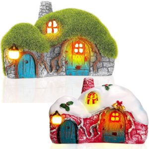 garden statues outdoor decor - solar fairy houses figurine lights for garden yard decor, 2 pack