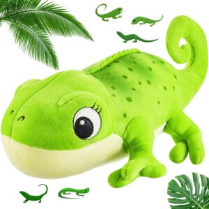 zhanmai chameleon stuffed animal cute chameleon plush doll green chameleon toy soft stuffed chameleon toy for birthday baby shower new year party festival supplies, 11.8 inches