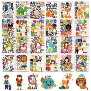 100 pcs funny make face stickers sheet with 25 designs,animals unicorns mermaids figures make your own stickers for toddlers kids full body mix and match craft teacher rewards birthday party favors