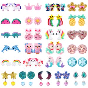 25 pairs clip on earrings for girls cute animal colorful dress up pretend princess play jewelry party favors gifts for kids teens