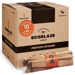 ecoblaze fatwood fire starter sticks natural firestarter for kindling, campfires wood stoves fireplaces fire bonfires pits grill bbq non-toxic 100% organic(fatwood 10lbs)