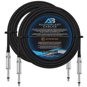 audioblast - 2 units - 18 foot - hq-1 - braid(black) flexible - dual shielded(100%) - guitar instrument effects pedal patch cable w/eminence straight ¼ inch(6.35mm) ts plugs & double staggered boots