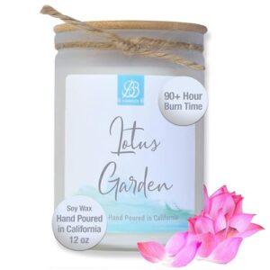 bb candles coastal essentials natural soy hand poured candle, lotus garden scent, fragrant coastal candle with strong scents, artisan candle, 12oz, 90+ hours burn time