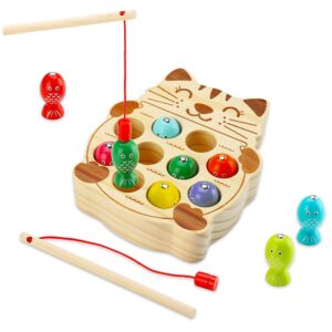 sgvv90 wooden magnetic fishing game, toddler fine motor skills toys, montessori preschool learning fishing toys gift for children kids