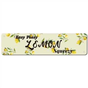 creatcabin lemon tin sign metal fresh fruit easy peasy lemon squeezy retro vintage funny wall art mural hanging iron painting for home garden bar pub kitchen living room office plaque 16x4inch