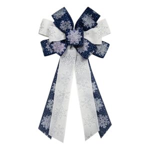 on-airstore large christmas wreath bows, christmas navy blue snowflake ribbon bows for wreaths, large tree topper bows for christmas home garden indoor outdoor decoration wreath ornament supplies