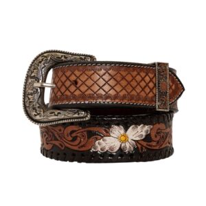 myra bag checkered brown hand-tooled leather belt s-4059, medium