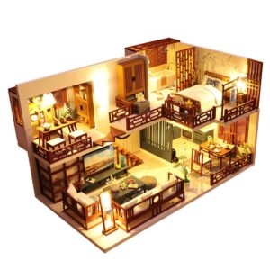 dollhouse miniature with furniture diy 3d wooden doll house kit cottage traditional yard creative room best gift for children frie (shi guang)