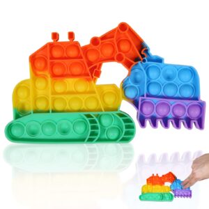 silicone pop push bubble fidget sensory toy,stress reliever autism special need anti-anxiety squeeze toy,cute rainbow excavator digger (rainbow)