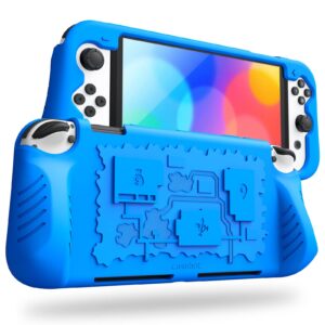 fintie case for nintendo switch oled model 2021 with 3 game card slots, anti-slip soft silicone shockproof protective cover, ergonomic grip case for switch oled model console 7.0", blue