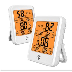 2 pack indoor thermometer digital hygrometer for home, temperature humidity sensor with air comfort indicator & 24h max min records, backlight display room thermometer humidity meter gauge (white)