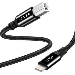 agvee 6.6ft lightning otg midi cable usb type-b cord compatible with iphone ipad ios for electronic music instrument, piano, midi controller, midi keyboard, audio interface recording, black