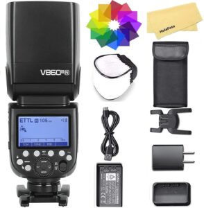 godox v860iii-n camera flash for nikon camera flash speedlight speedlite light,2.4g hss 1/8000s,480 full-power flashes,7.2v/2600mah li-ion battery,0.01-1.5s recycle time,10 levels led modeling lamp