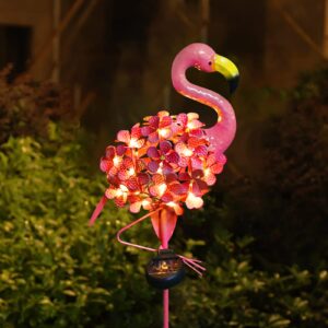 solar lights garden flamingo pathway light for decor,outdoor stake metal lights,waterproof warm white led for lawn,patio or courtyard christmas decoration