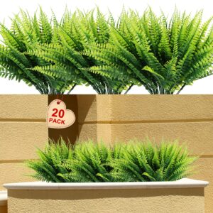 zekonan 24 bunches outdoor plants artificial flower plants uv-proof shrub plants plastic green plants for indoor and outdoor gardens porches windows and other decorations（white）