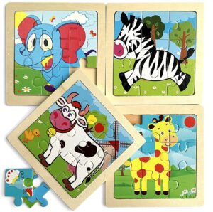 ihomeinf toddler wooden puzzles for kids ages 3-8, montessori toys for 3 4 5 6 7 8 year old, 4 pack animal jigsaw puzzles set preschool learning toys boys girls gifts (animals puzzles 9 pcs)