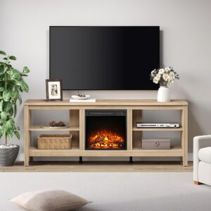 wampat fireplace tv stand for 75 inch tv, farmhouse media console entertainment center with electric fireplace for living room bedroom, 70 inch, black