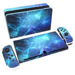 playvital full set protective stickers for nintendo switch oled model, customized vinyl decal skins for switch oled console & joycon & dock & grip - blue nebula