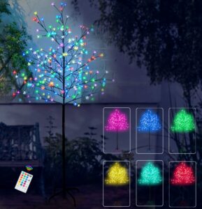 6ft color changing cherry blossom light up tree valentines day decor, colorful cherry blossom tree with lights, multicolored blossom flowers lighted trees for decoration inside wedding party garden