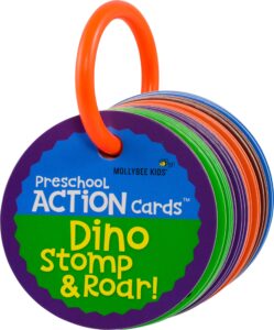 mollybee kids dino stomp and roar, toddler and preschool dinosaur activity cards, gifts for 3, 4 year olds, toddler activities