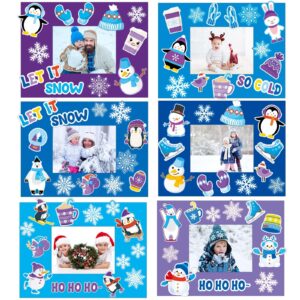 30 packs winter craft kits for kids, holiday diy picture frame craft snowflake penguin polar bear art party favor home classroom game activities