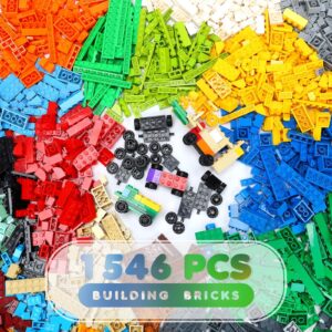 unirolic classic building bricks set, 1546 pieces basic building blocks with wheels, stem creative compatible with all major brands, ideal educational toy for kids teens