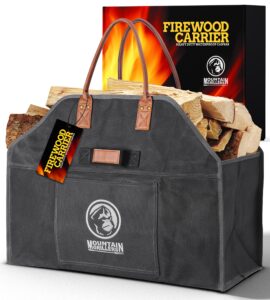 mountain grillers heavy duty canvas firewood carrier - features reinforced handles for carrying wood & logs - must have bag for any bbq enthusiasts & pit masters