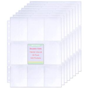 30 pack 540 pockets trading card sleeves, double-sided 9 pocket page protector, ultra-transparent card sheets for 3 ring binder, card sleeves for cards, baseball cards