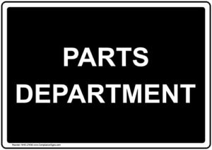 compliancesigns.com parts department sign, 14x10 in. al-plus aluminum composite material for dining/hospitality/retail industrial notices facilities