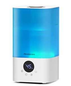 aromacare humidifiers for bedroom, 2.5l cool mist air humidifier with essential oil diffuser, small ultrasonic top fill for baby kids plant, auto humidity, auto shut-off (white)